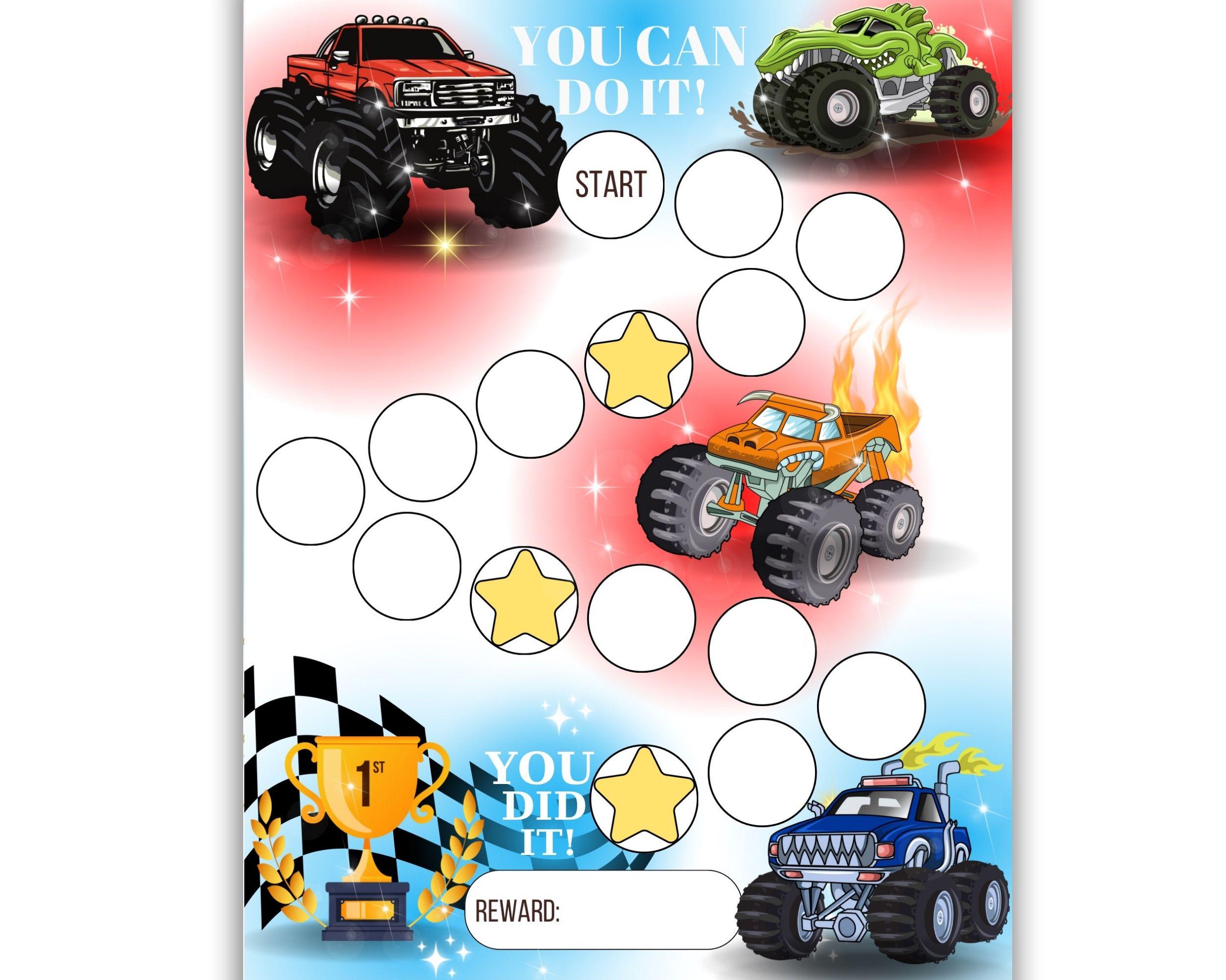 Monster Truck Reward Chart - Potty Training Chart - Boys Behavior Chart ...
