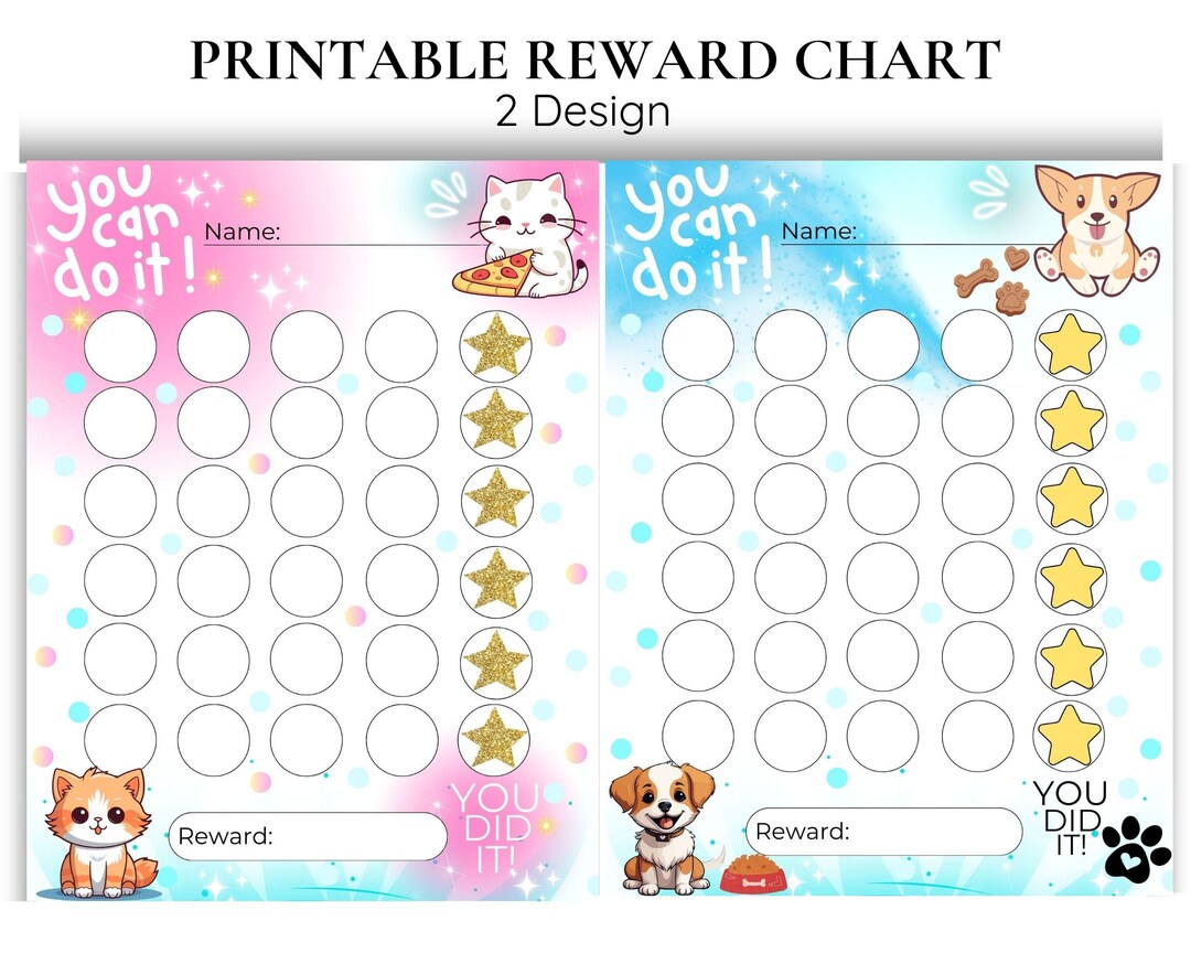 Printable Cat Reward Chart - Dog Reward Chart - Reading Chart - Potty ...