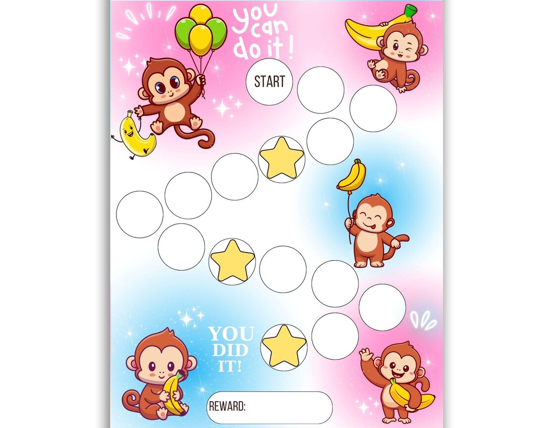 Monkey Reward Chart for Kids – Printable Behavior & Potty Training ...