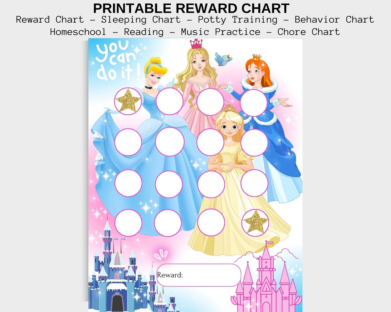 Girls Princess Reward Chart - Potty Training Chart - Chore Chart ...