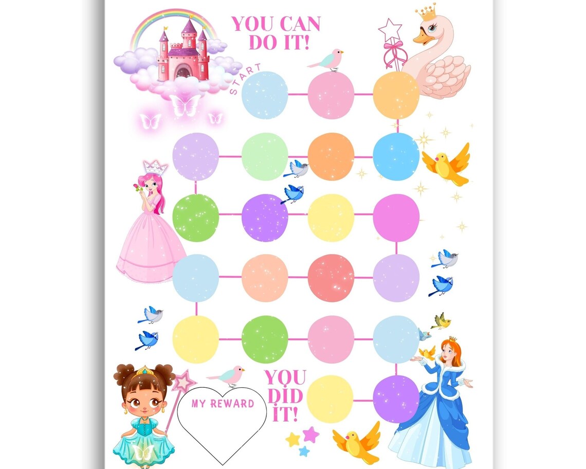 Girls Princess Reward Chart Potty Training Chart Chore Chart Girls ...