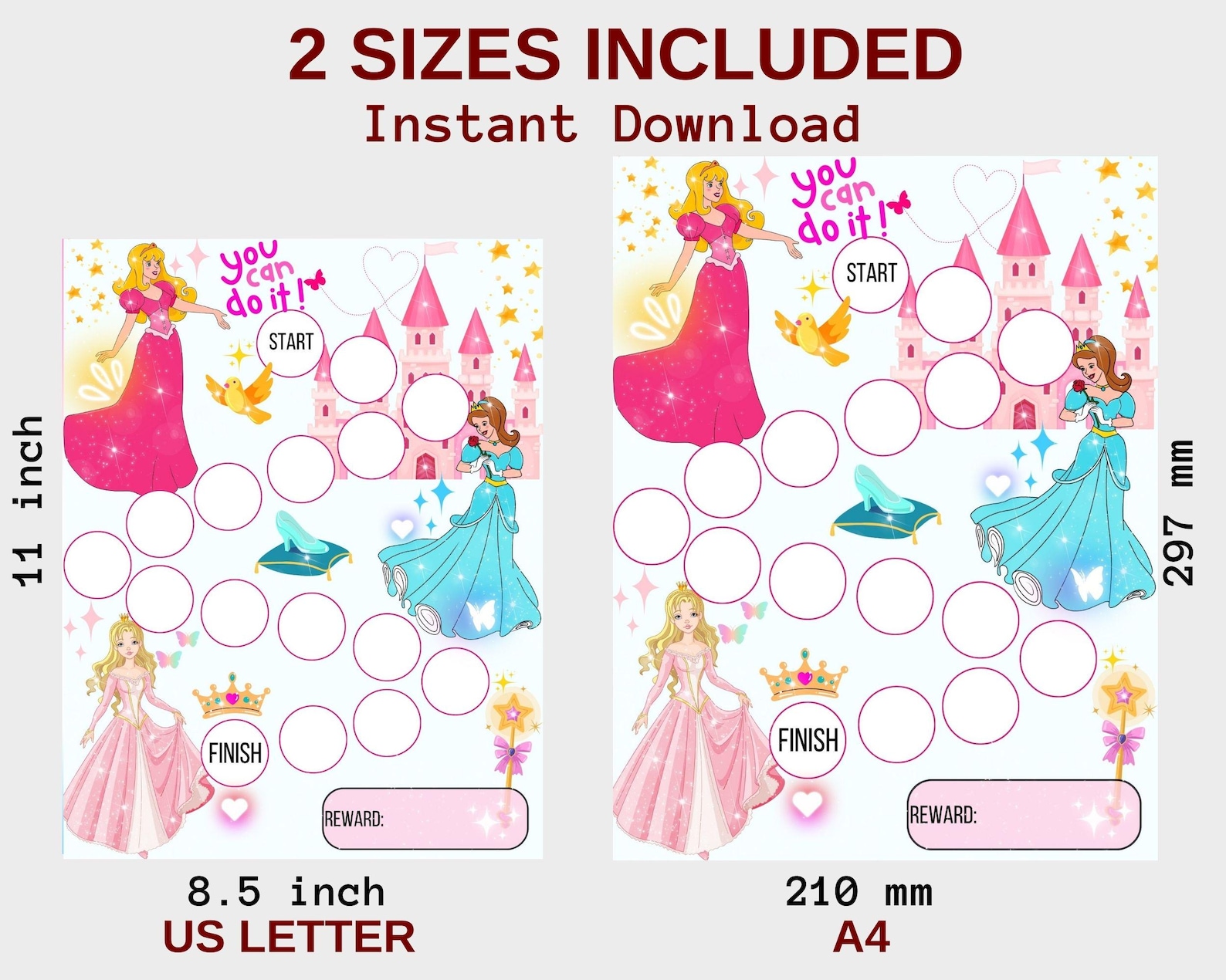 Girls Princess Reward Chart - Potty Training Chart - Chore Chart ...