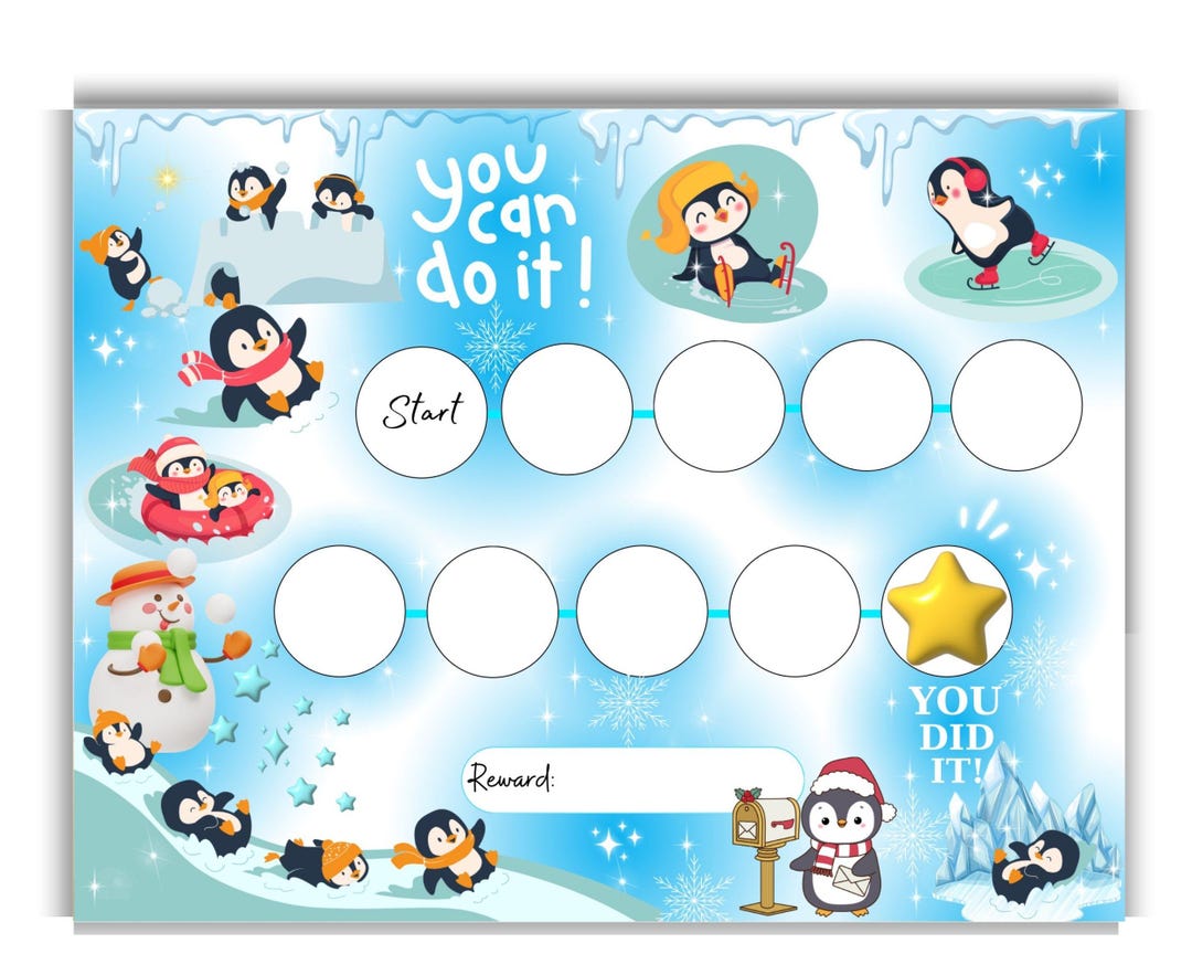 Printable Penguin Reward Chart for Kids - 10 Day Countdown - Winter ...