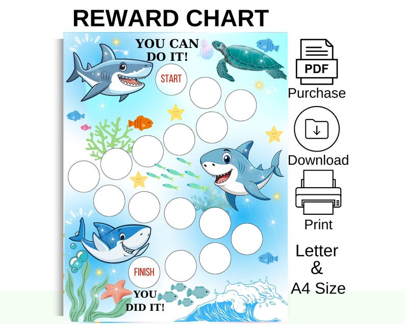 Shark Reward Chart: Ocean Theme Behavior - Potty Training Tracker for ...