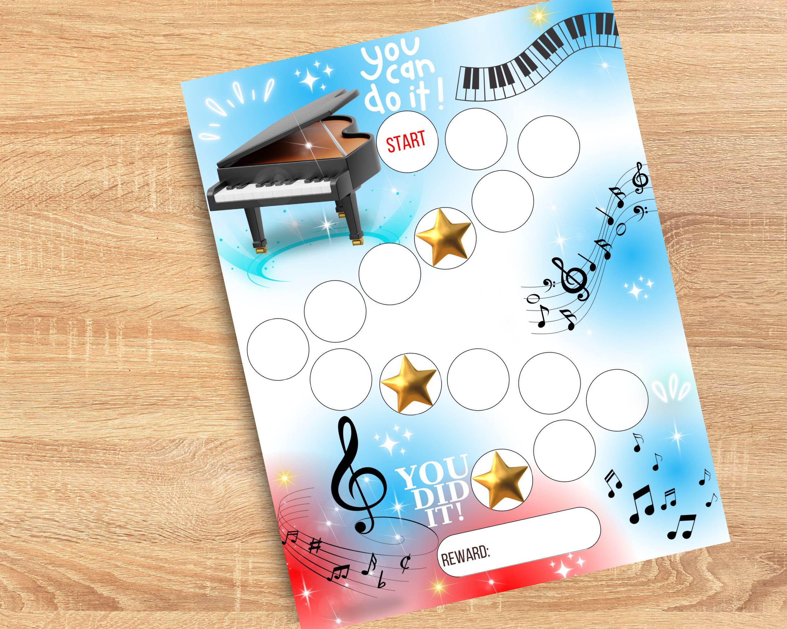 Printable Piano Practice Reward Chart for Kids - Music Lesson Tracker ...