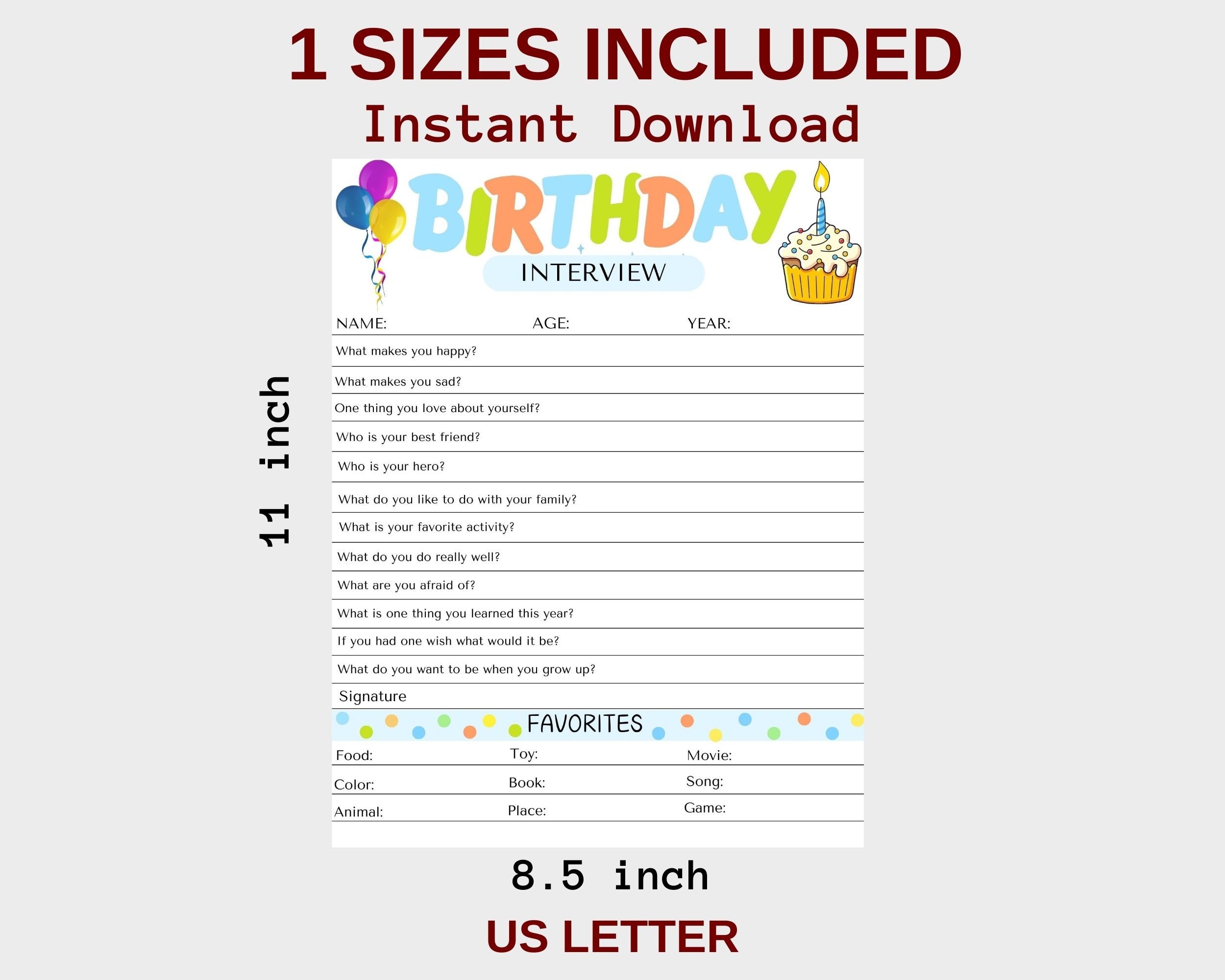 Kids Birthday Interview Printable Printable Kids Birthday Interview ...