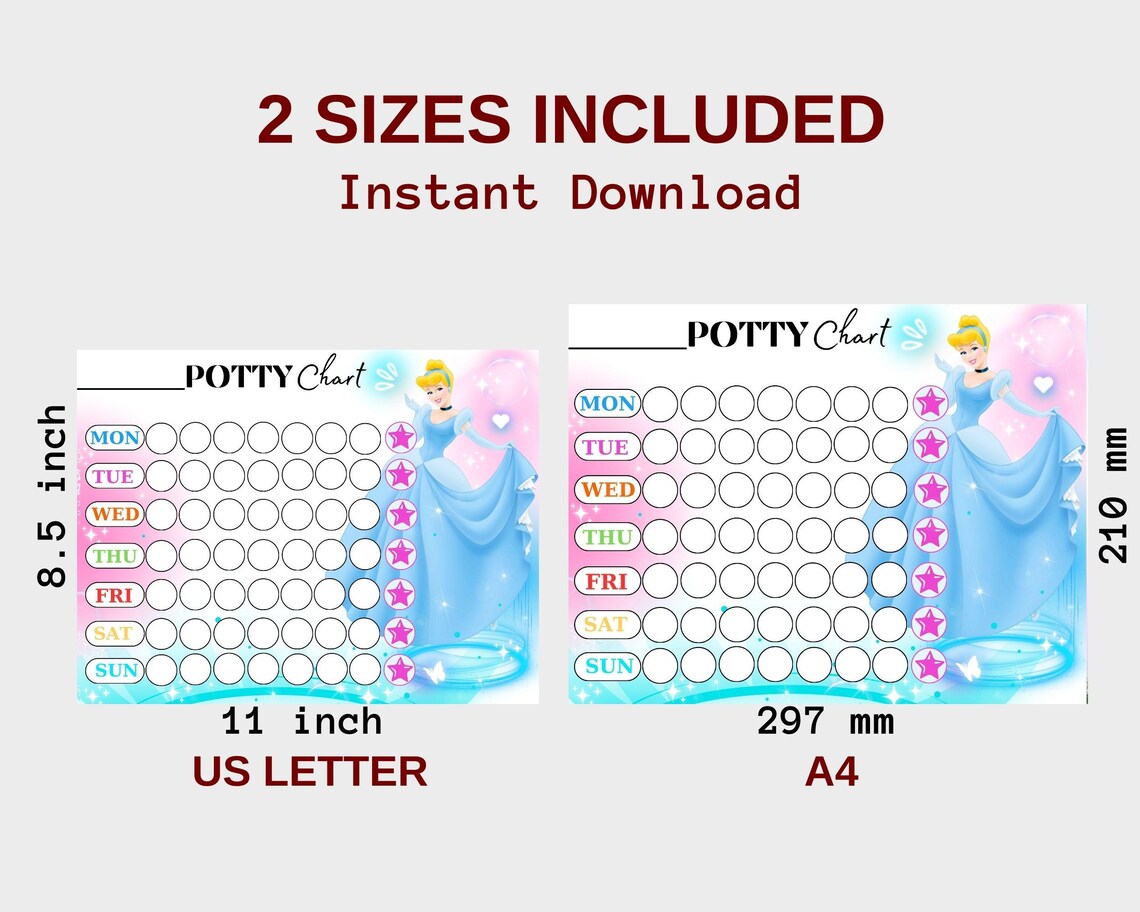 Cinderella Potty Training Chart Princess Toilet Training Sticker Chart ...