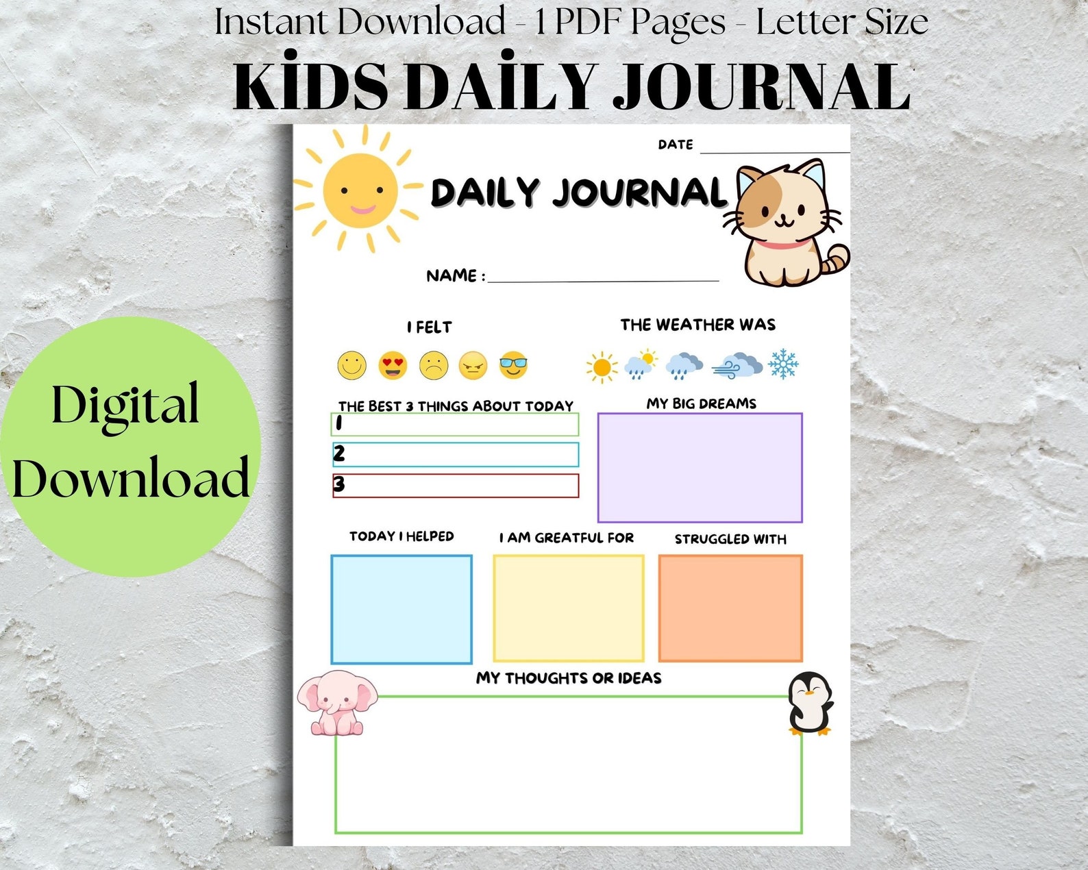 Kids Daily Journal Printable Journal for Kids Diary for Children Kids ...