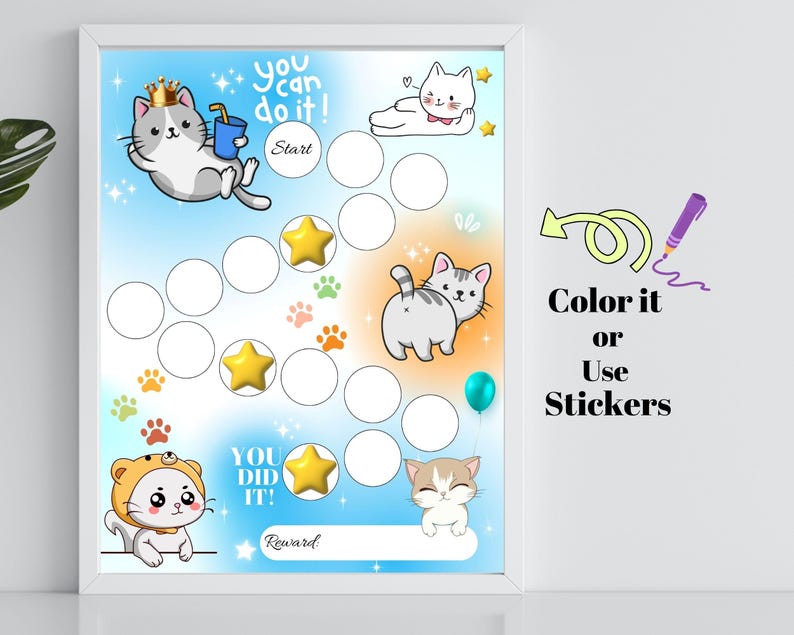 Cat Reward Chart for Kids – Printable Behavior & Potty Training Tracker ...