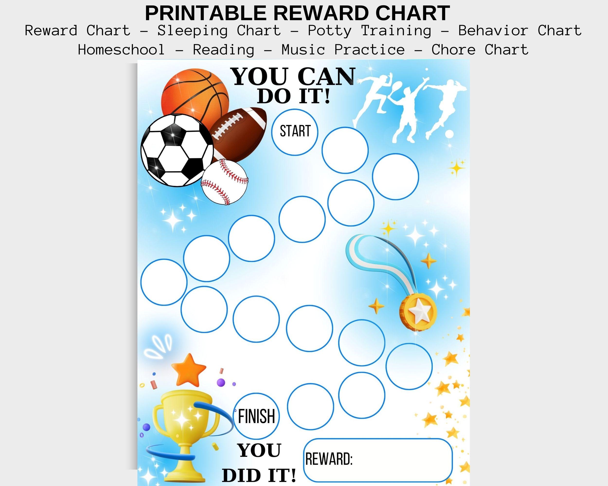 Printable Sports Reward Chart - Kids Reward Chart - Football Sticker ...