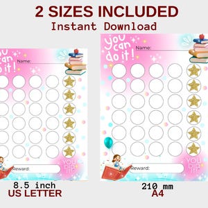 Printable Reading Reward Chart for Kids: Blue & Pink Book Tracker (PDF ...