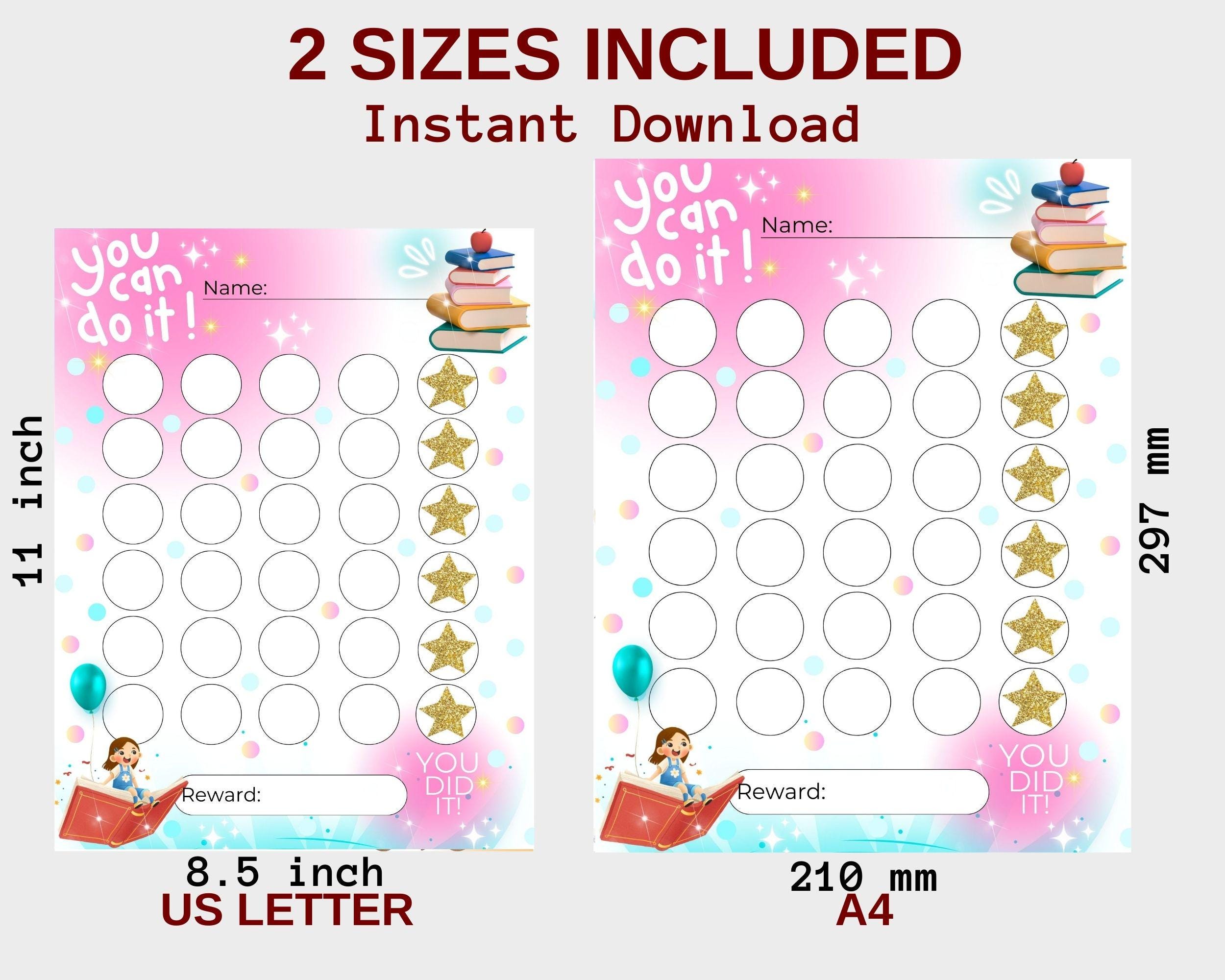 Printable Reading Reward Chart for Kids: Blue & Pink Book Tracker (PDF ...