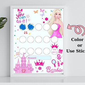 Barbie Reward Chart Girls Princess Reward Chart Potty Training Chart ...