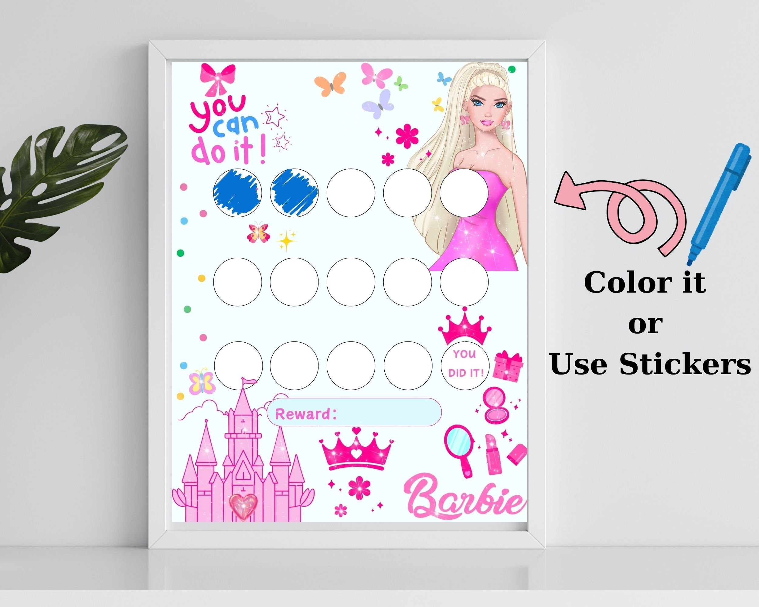 Barbie Reward Chart Girls Princess Reward Chart Potty Training Chart ...