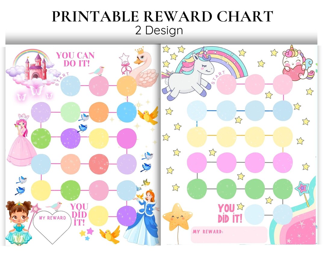 Girls Princess Reward Chart - Unicorn Reward Chart - Potty Training ...