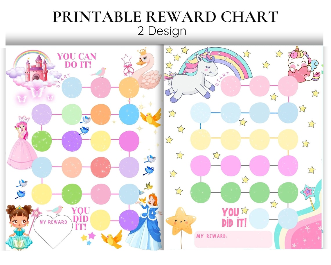 Girls Princess Reward Chart Unicorn Reward Chart Potty Training Chore ...