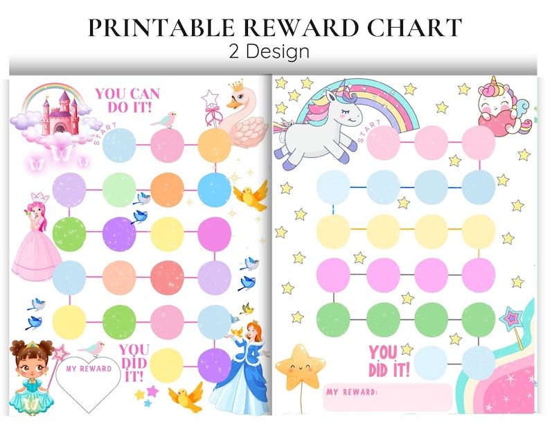 Girls Princess Reward Chart - Unicorn Reward Chart - Potty Training ...