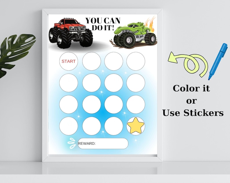 Printable Monster Truck Reward Chart Potty Training Chart Countdown ...