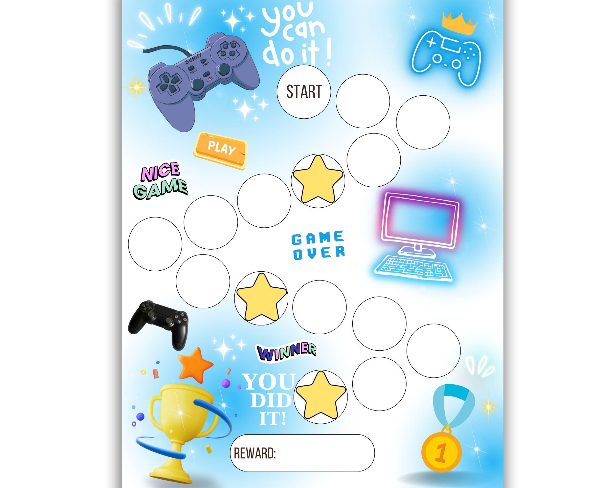 Video Game Reward Chart for Kids - Gamer Reward Chart - Toddler Reward ...