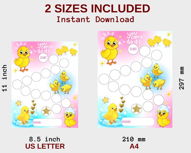 Chick Reward Chart - Sticker Reward Chart - Girls Chore Chart - Potty ...