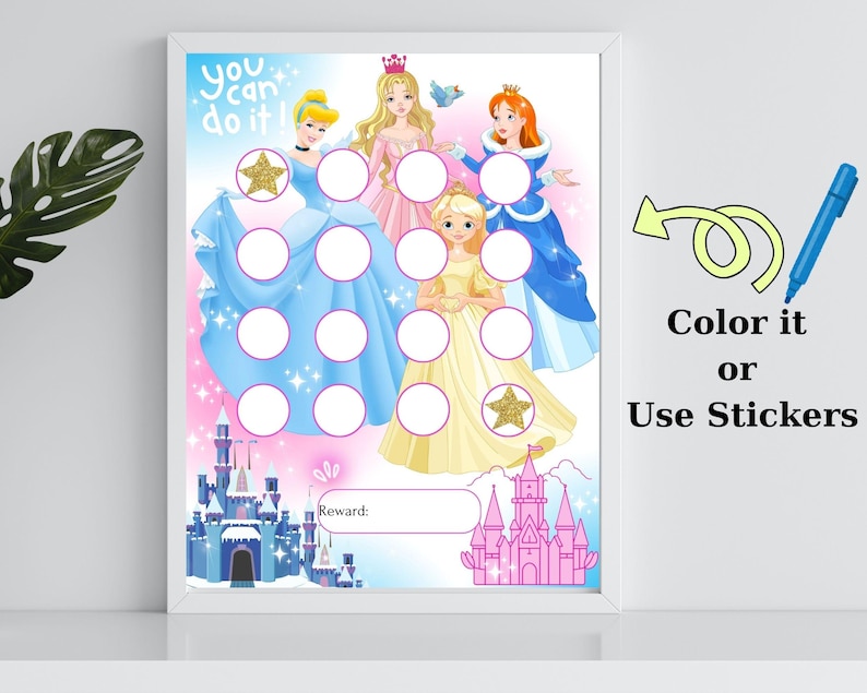 Girls Princess Reward Chart - Potty Training Chart - Chore Chart ...