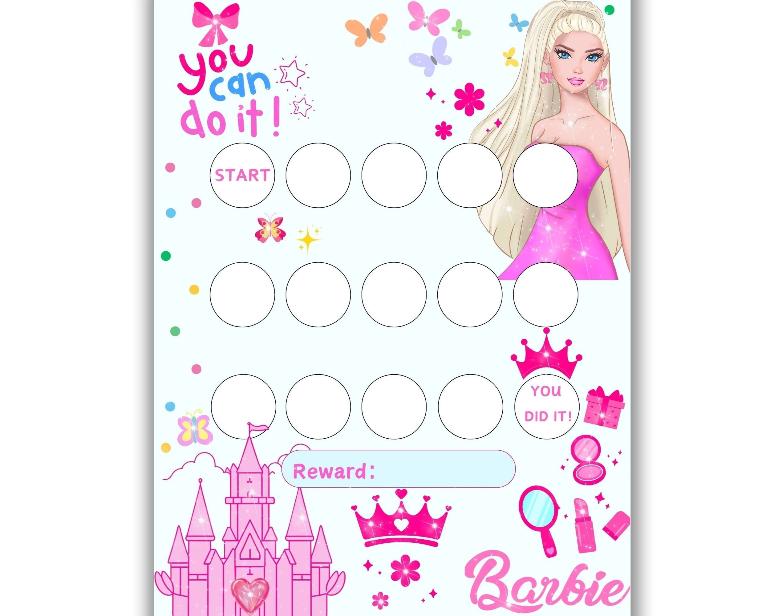 Barbie Reward Chart Girls Princess Reward Chart Potty Training Chart ...