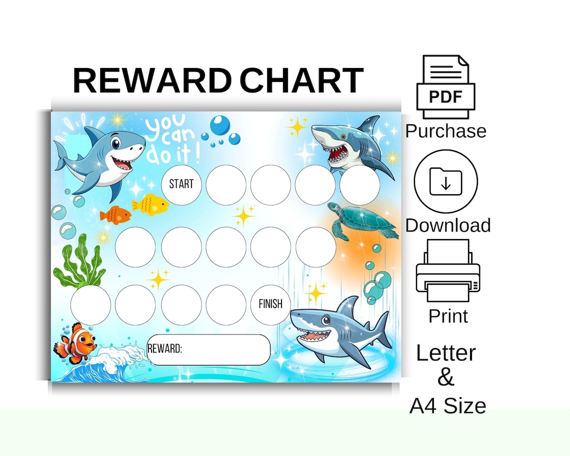 Shark Reward Chart for Kids – Printable Behavior & Potty Training ...