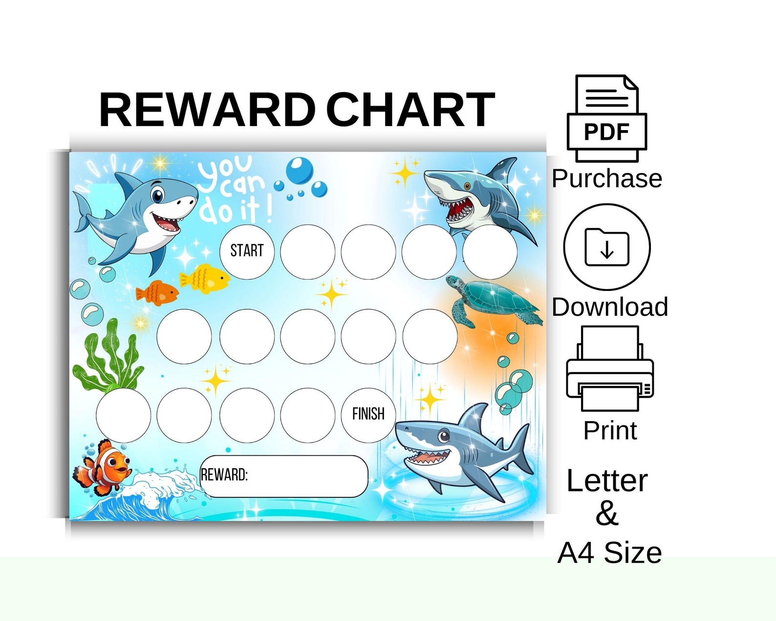 Shark Reward Chart for Kids – Printable Behavior & Potty Training ...