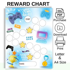 Video Game Reward Chart for Kids - Gamer Reward Chart - Toddler Reward ...