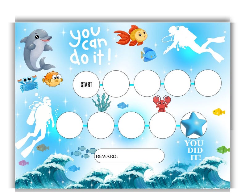 Ocean Reward Chart for Kids | Printable Behavior Chart Diver, Dolphin ...