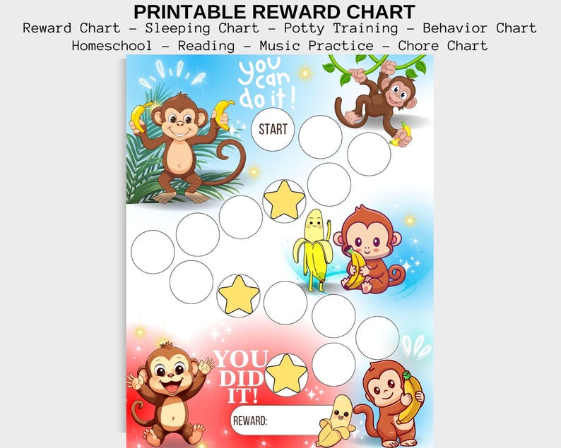 Monkey Reward Chart: Behavior - Potty Training Tracker for Kids ...