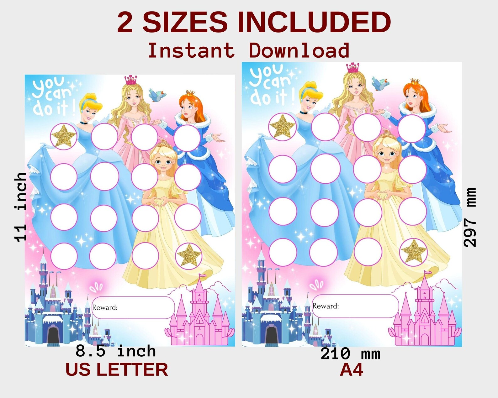 Girls Princess Reward Chart - Potty Training Chart - Chore Chart ...