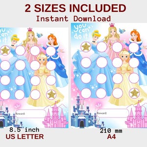 Girls Princess Reward Chart - Potty Training Chart - Chore Chart ...
