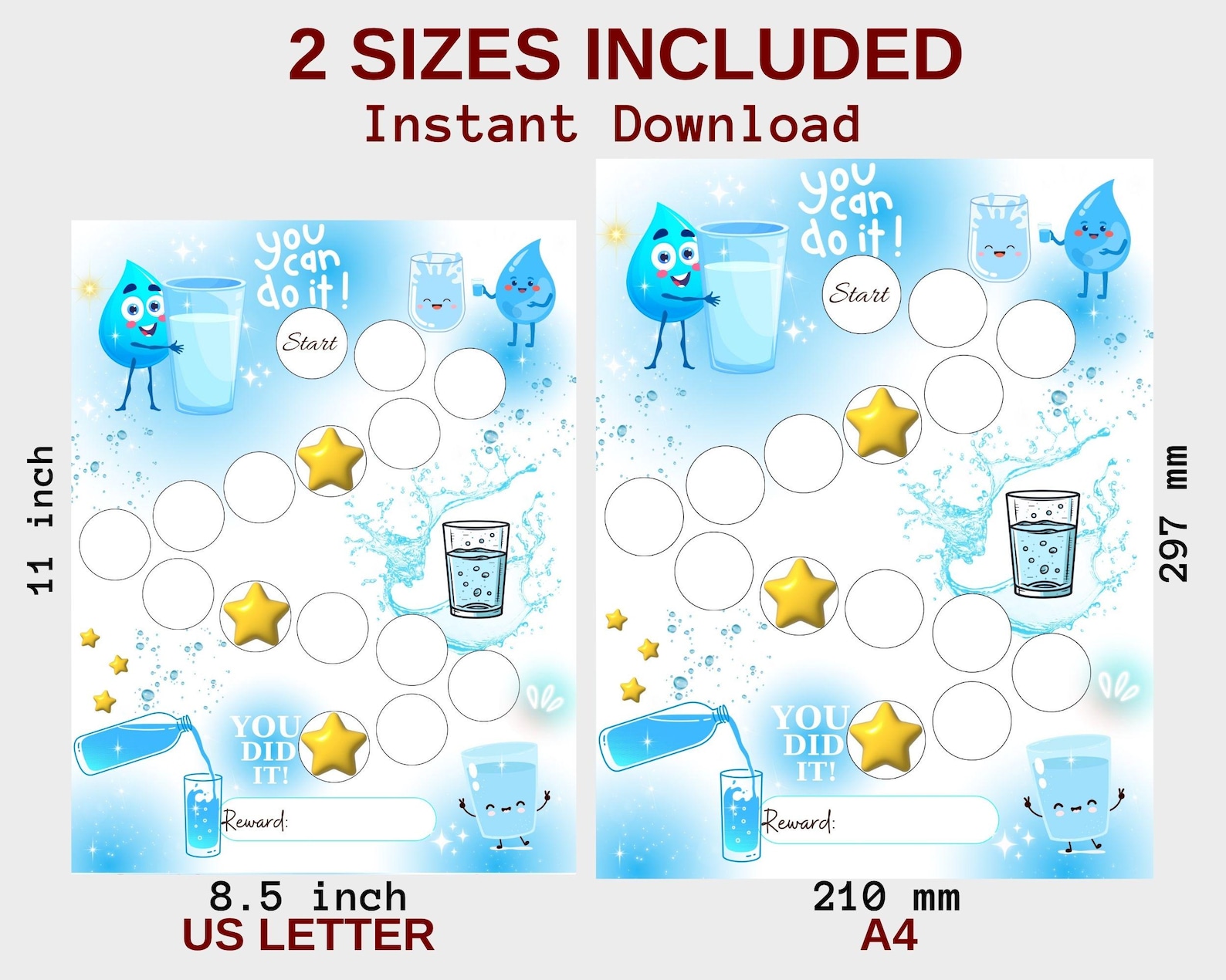Kids Water Tracker: Printable Hydration Reward Chart (A4 & Letter PDF ...