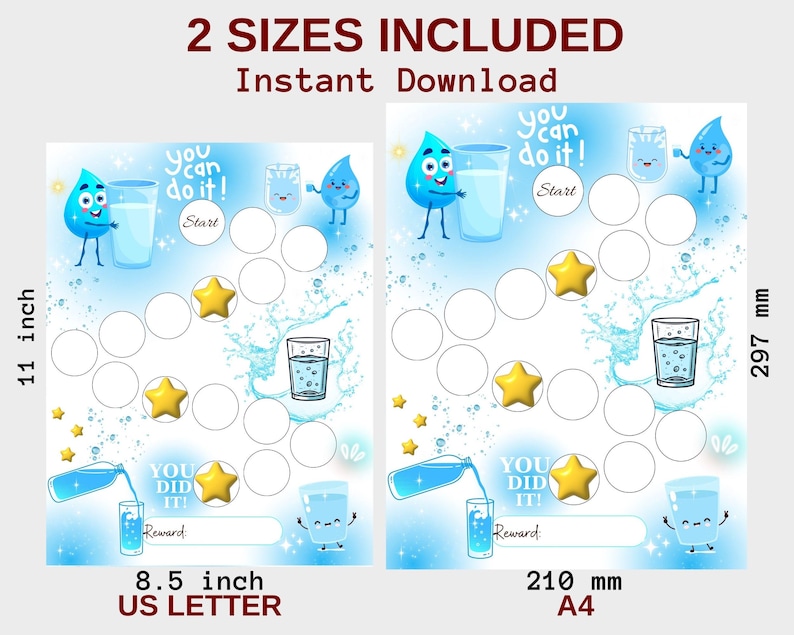 Water Drinking Reward Chart for Kids – Printable Hydration Tracker ...