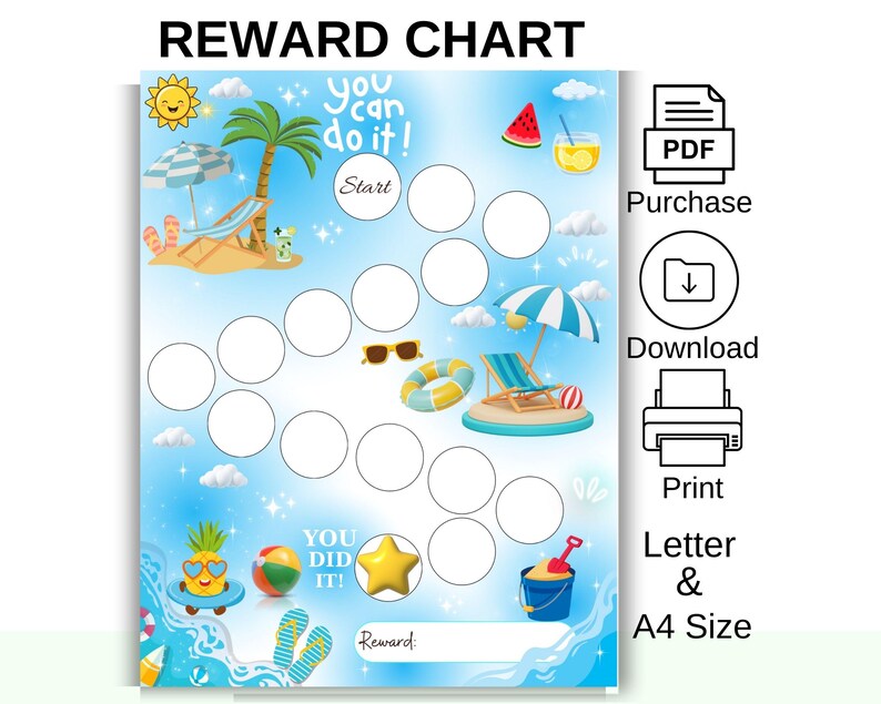 Summer Reward Chart for Kids: Beach Theme Behavior Tracker (PDF ...