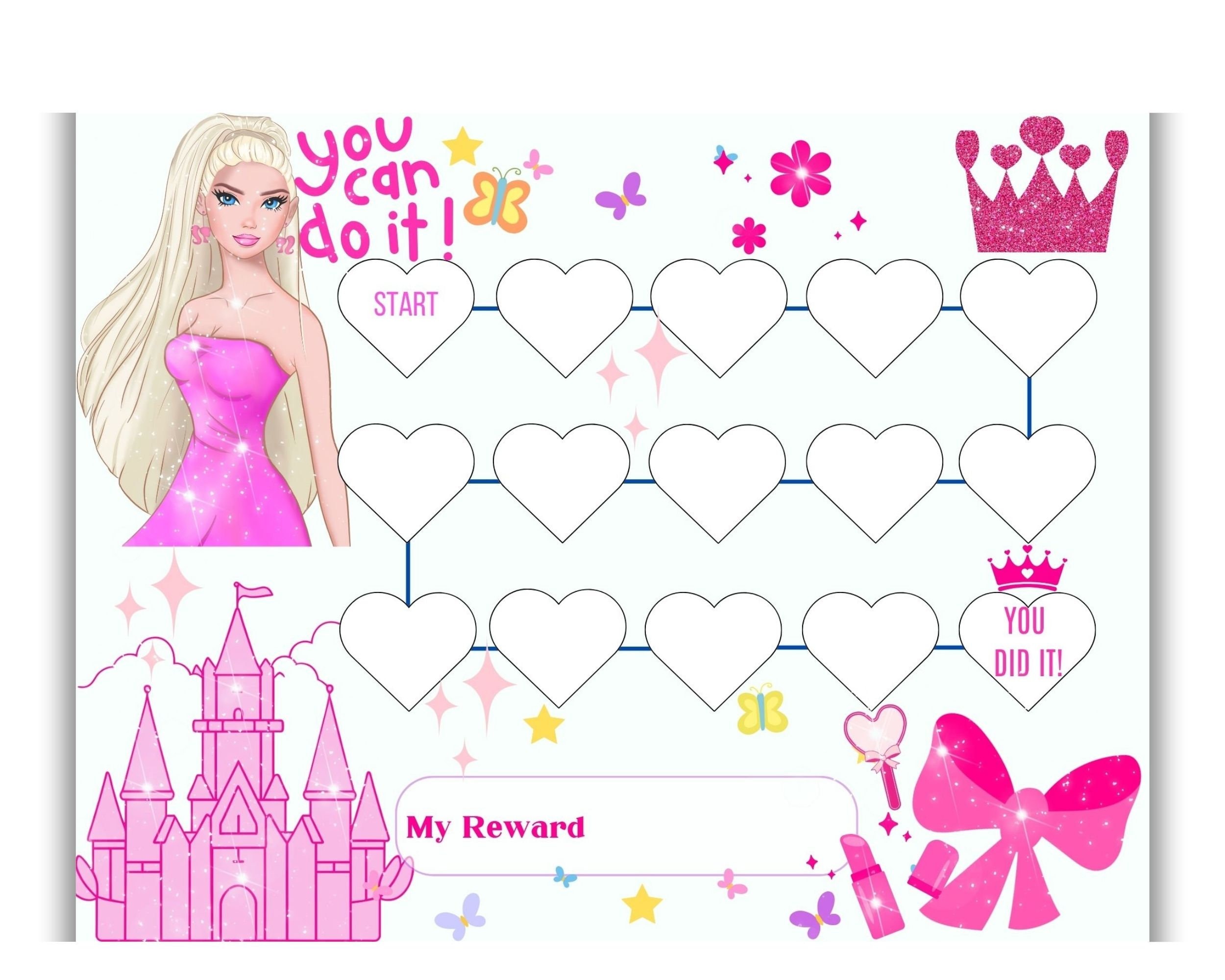 Barbie Reward Chart Girls Princess Reward Chart Potty Training Chart ...