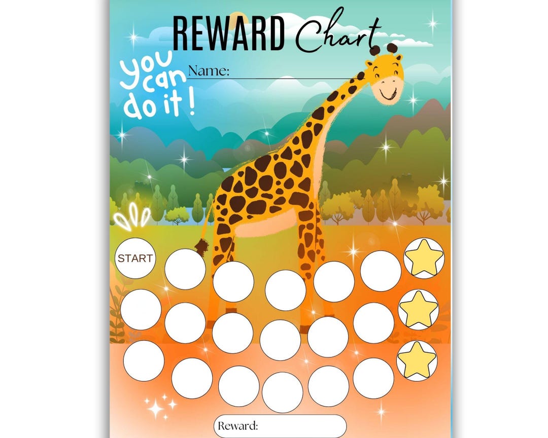 Giraffe Reward Chart for Kids - Jungle Sticker Chart - Potty Training ...