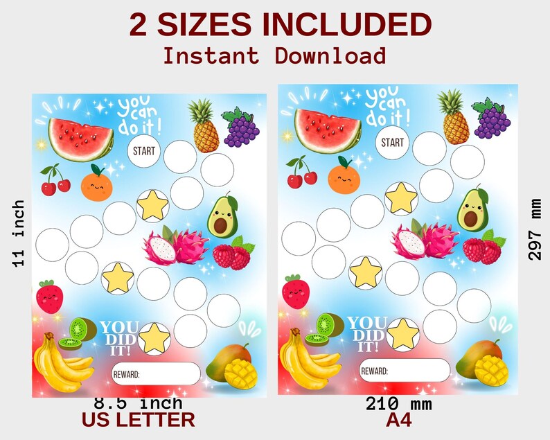 Fruit-themed Reward Chart for Kids – Healthy Eating Habit Tracker ...
