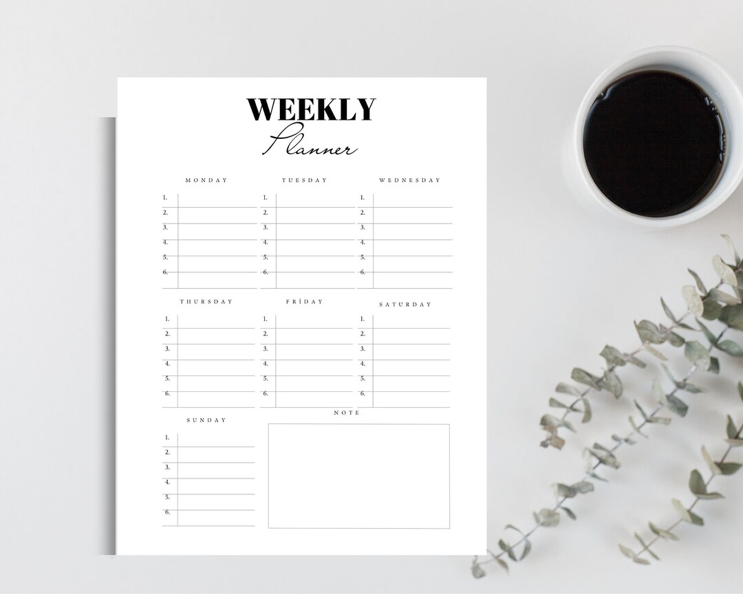 Minimalist Weekly Planner Printable , Digital Weekly Agenda , iPad ...