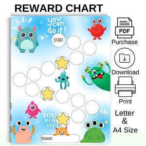 Monster Reward Chart for Kids - Printable Behavior Chart - Cute Monster ...