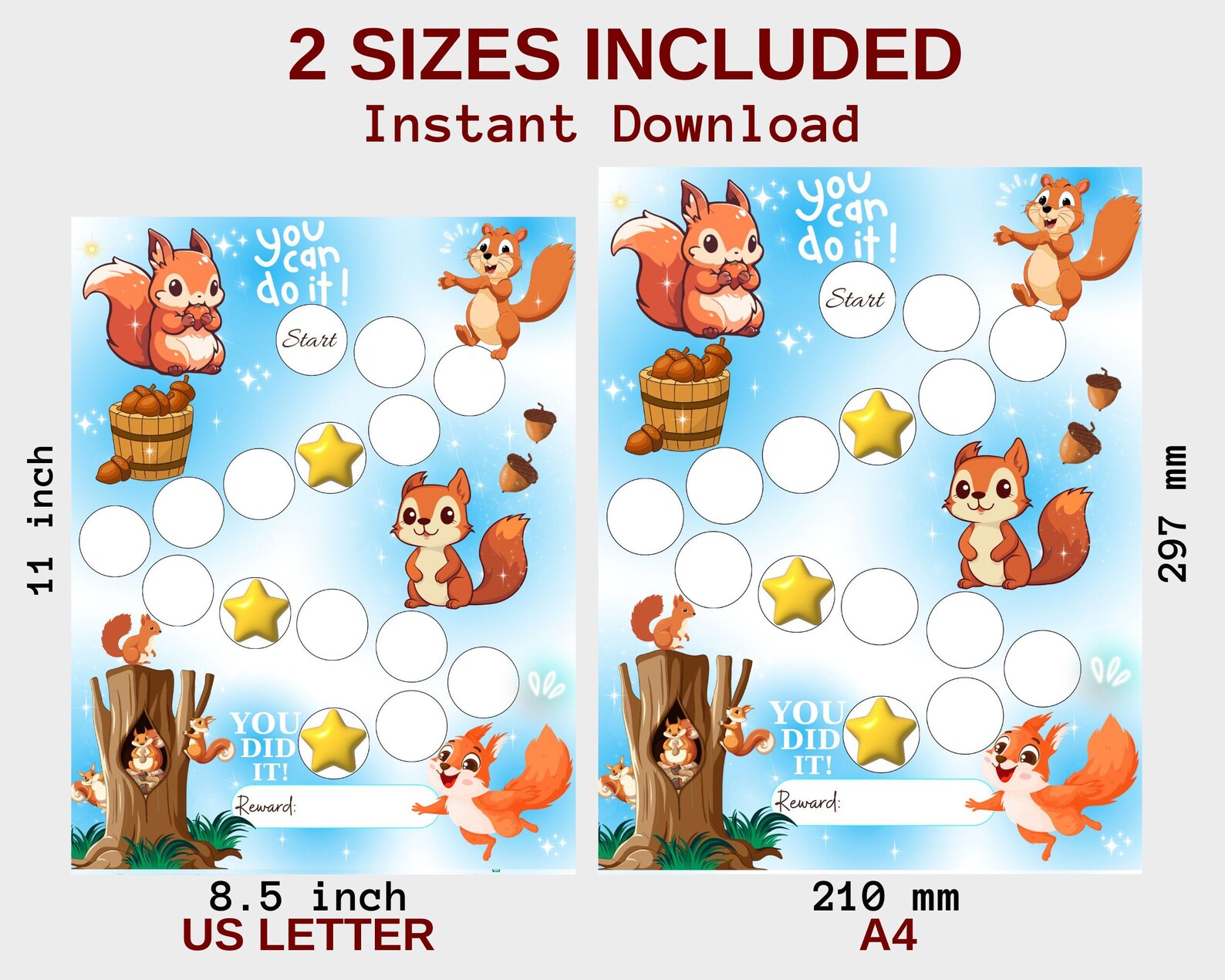 Cute Squirrel & Ice Cream Reward Charts for Kids - Printable Behavior ...