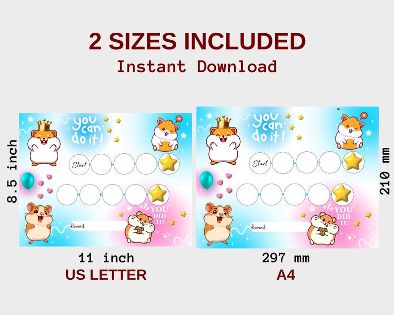 Hamster Reward Chart for Kids | Printable Behavior Chart | Cute Animal ...