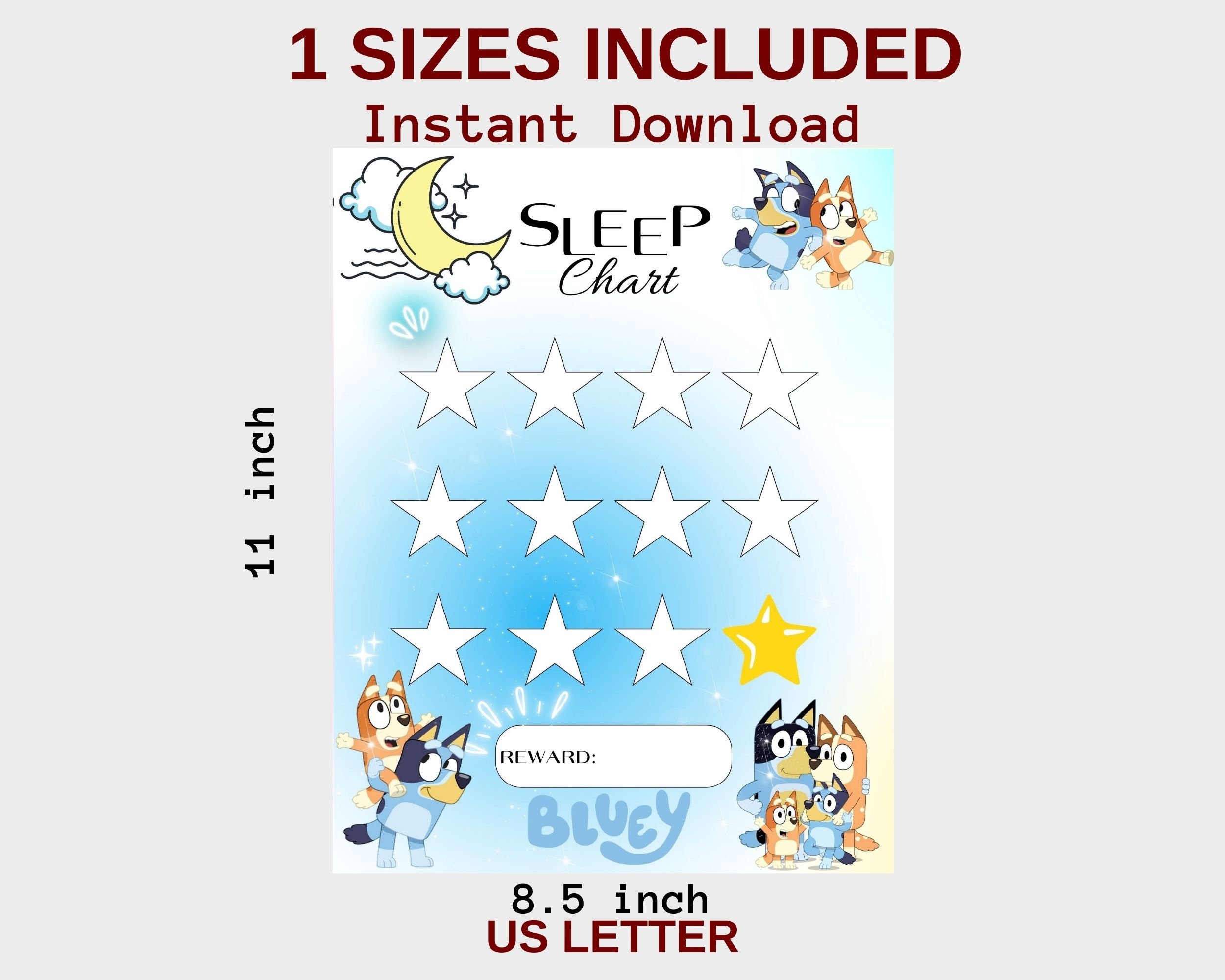 Bluey Sleeping Chart - Printable Sleep Tracker for Kids - Sticker Chart ...