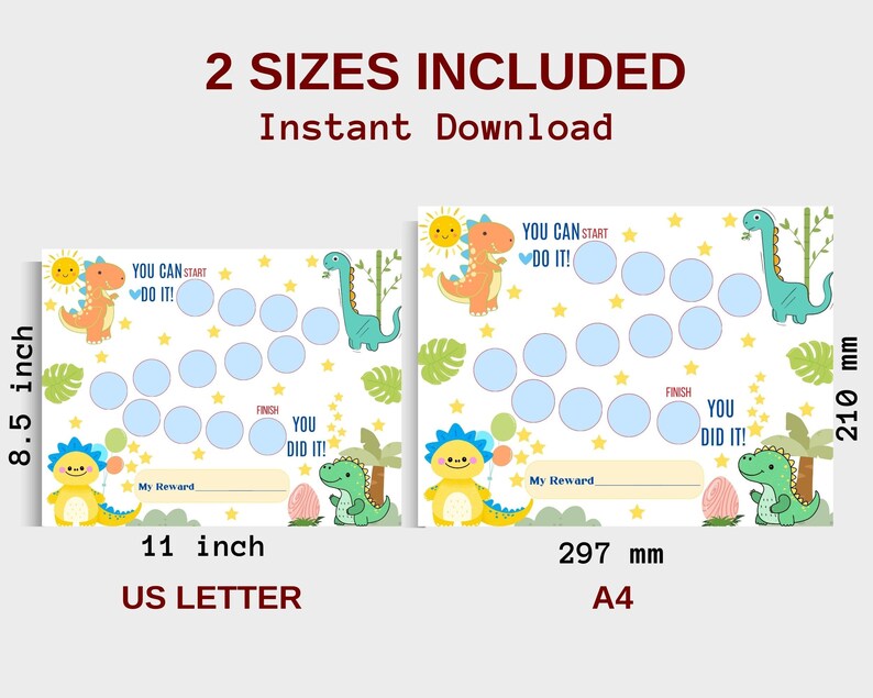 Dinosaur Reward Chart Potty Training Chart Chore Chart Behavior Chart ...