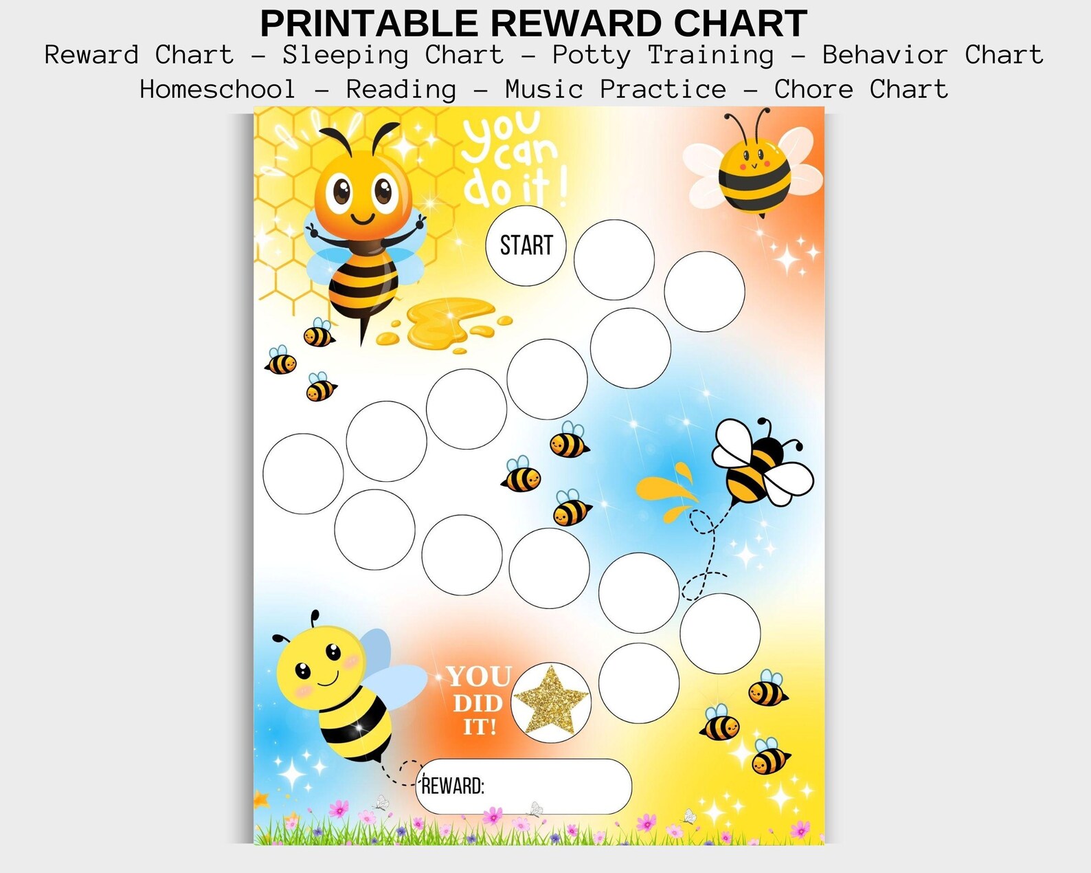 Bee Reward Chart for Kids – Printable Chore, Behavior & Potty Training ...