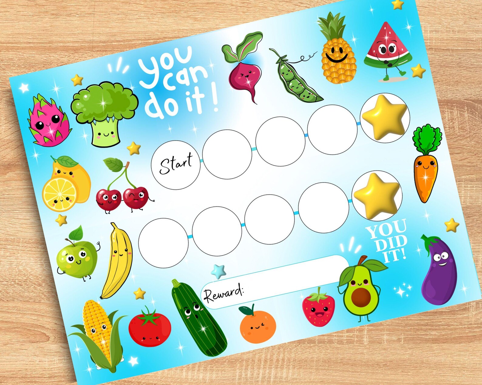 Fruit - Veggie Reward Chart: Printable Healty Eating Tracker for Kids ...