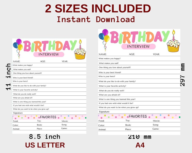 Kids Birthday Interview Printable - Printable Birthday Interview ...
