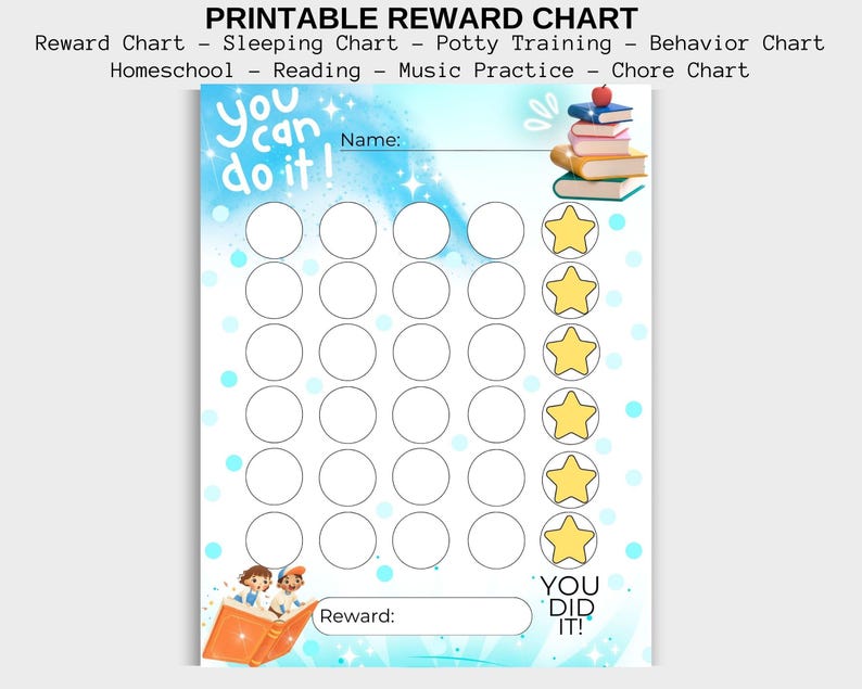 Reading Reward Chart for Kids – Printable Reading Tracker for Boys and ...