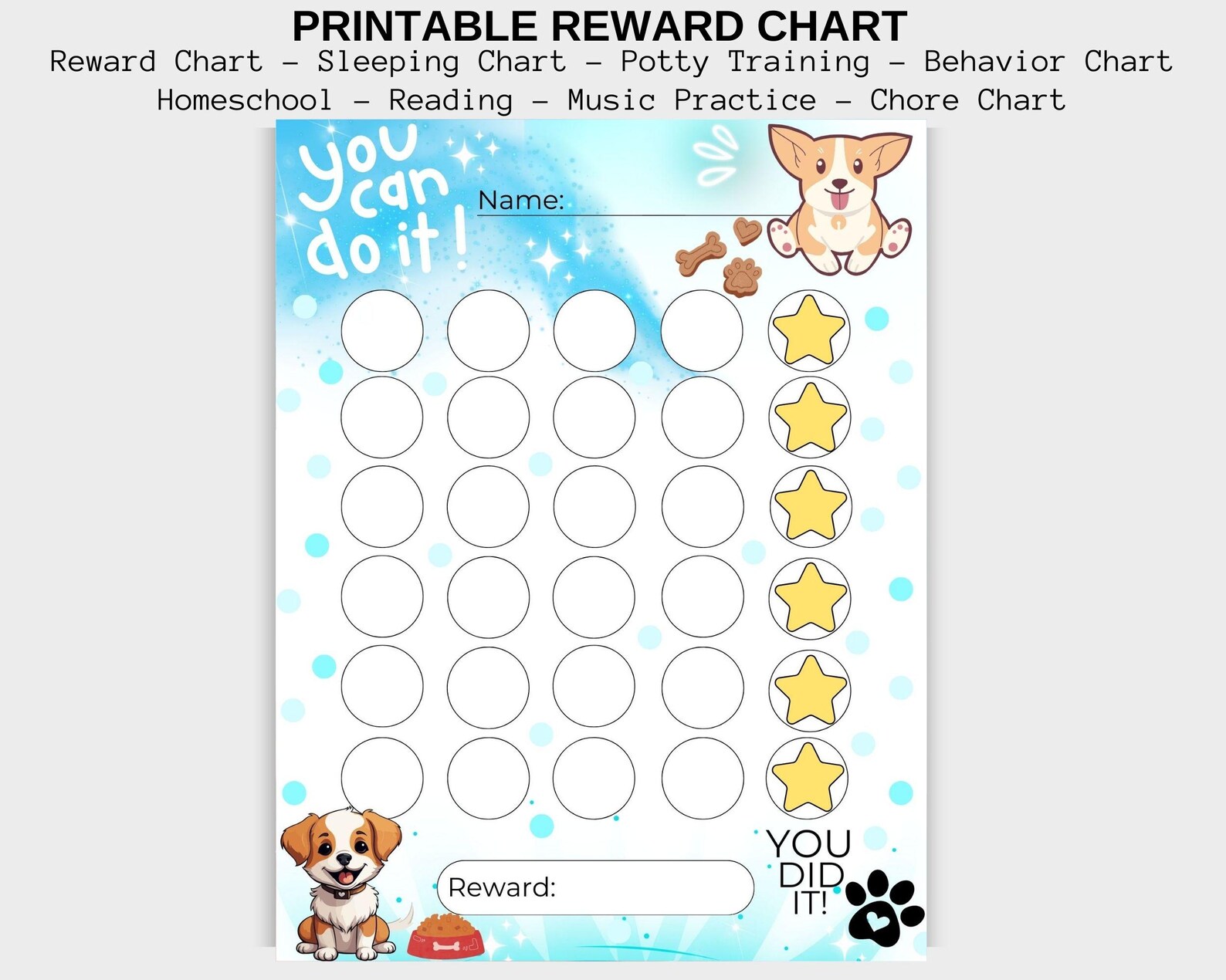 Dog Reward Chart Behavior Chart Potty Training Chart Sleeping Chart Dog ...